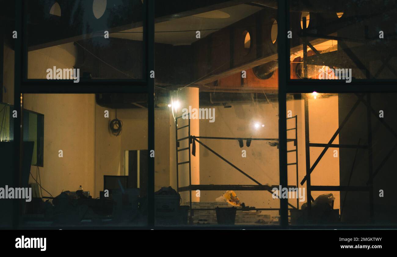 construction inside a bulging with metal pillars Stock Photo - Alamy