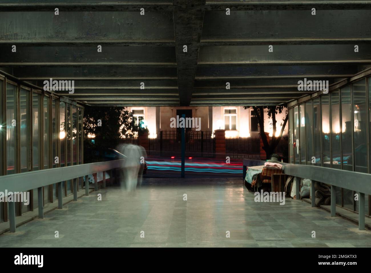 long exposure photography in Yerevan Baghramyan metro station at night Stock Photo - Alamy