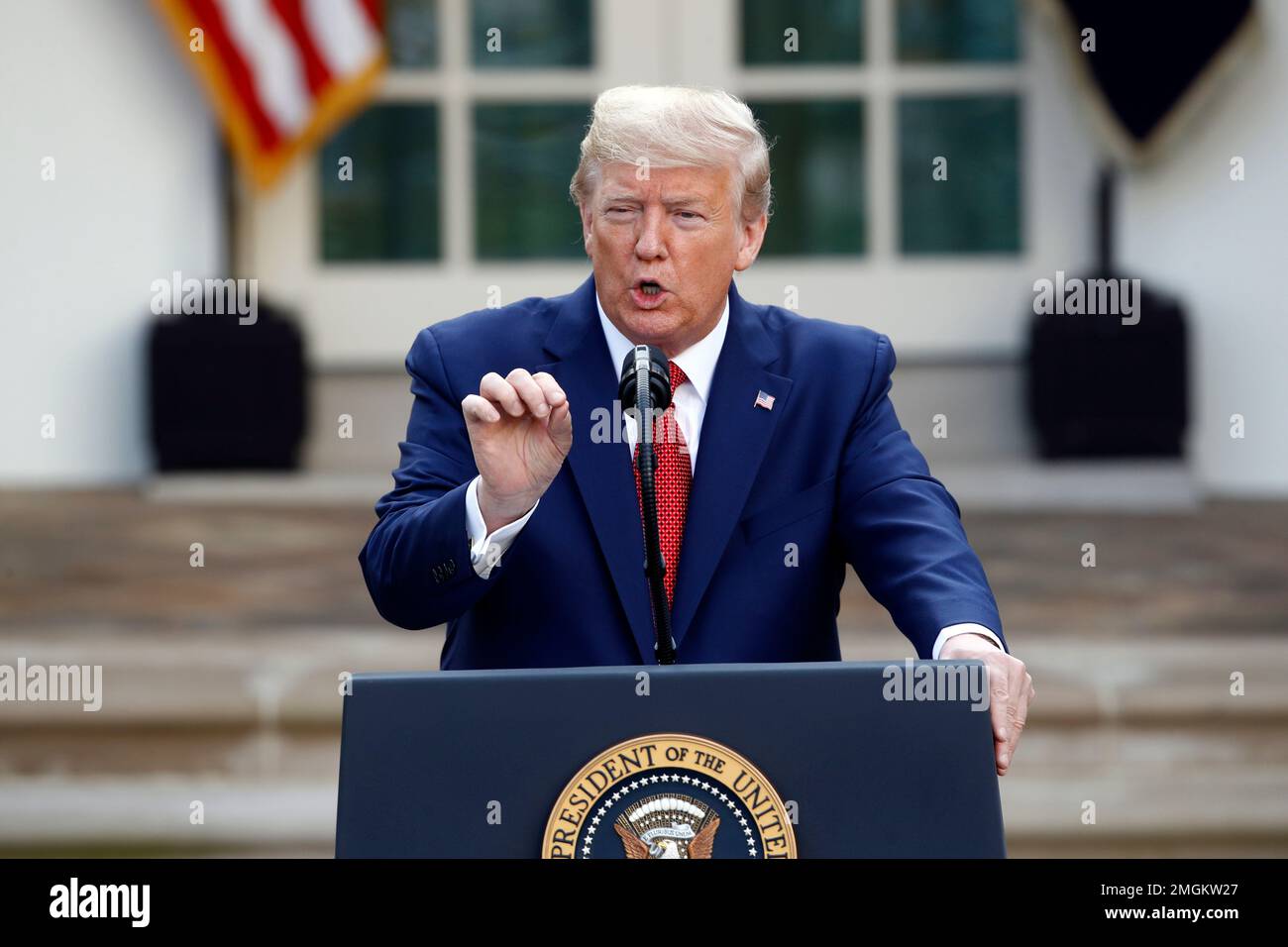 President Donald Trump speaks during a coronavirus task force briefing ...
