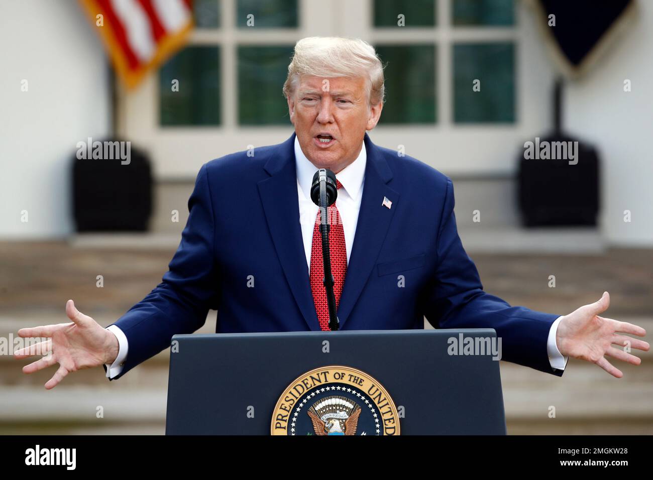 President Donald Trump speaks during a coronavirus task force briefing ...