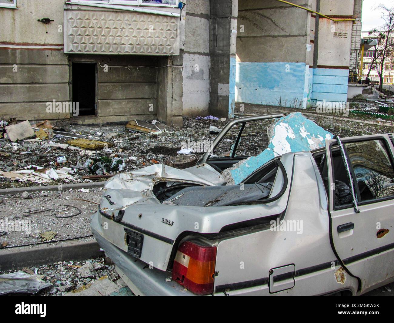 Kharkiv, Kharkov, Ukraine - 05.07.2022: broken crashed civil car ...