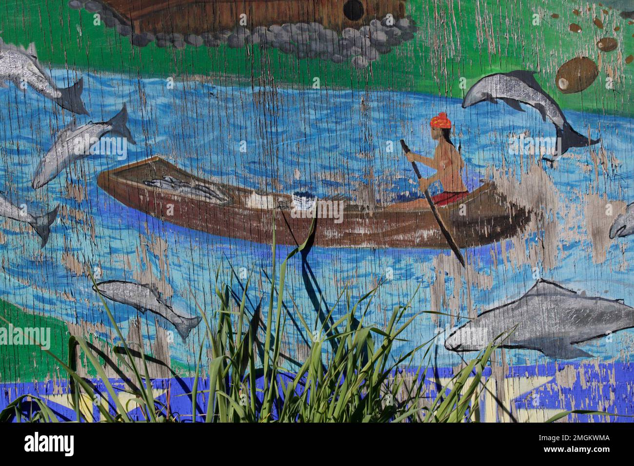 In this March 4, 2020, photo, a mural depicting traditional fishing ...