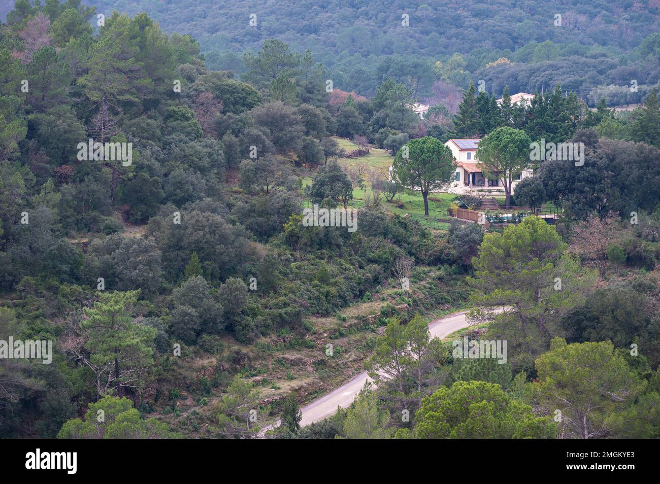 Residential house in the green hills of the Cevennes national park ...