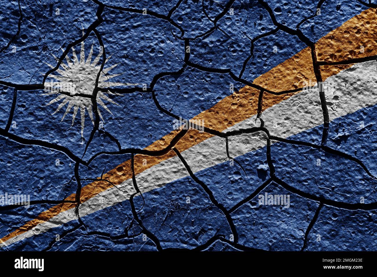 Marshall Islands flag on a mud texture of dry crack on the ground Stock ...