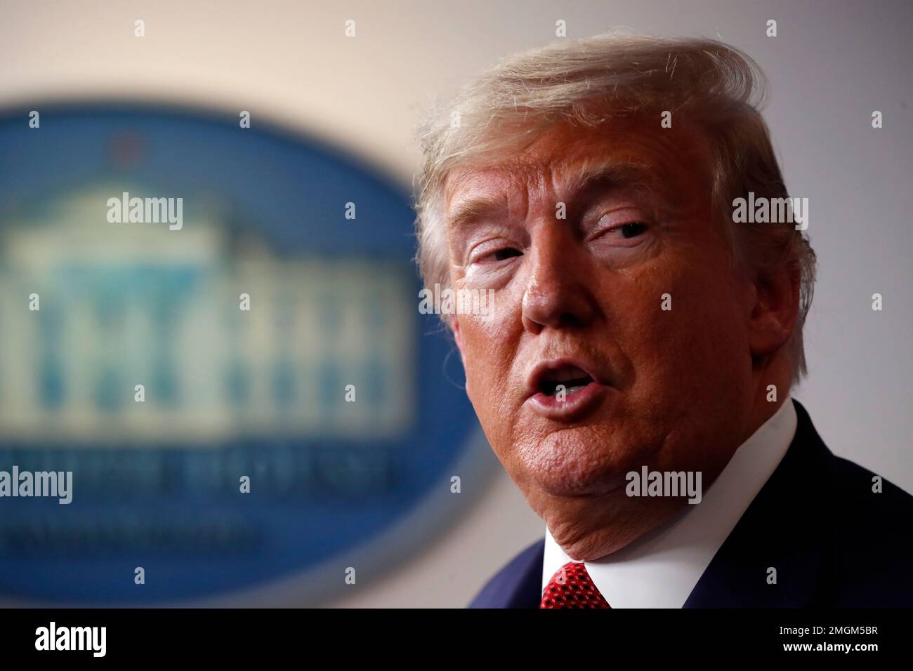 President Donald Trump speaks about the coronavirus in the James Brady ...