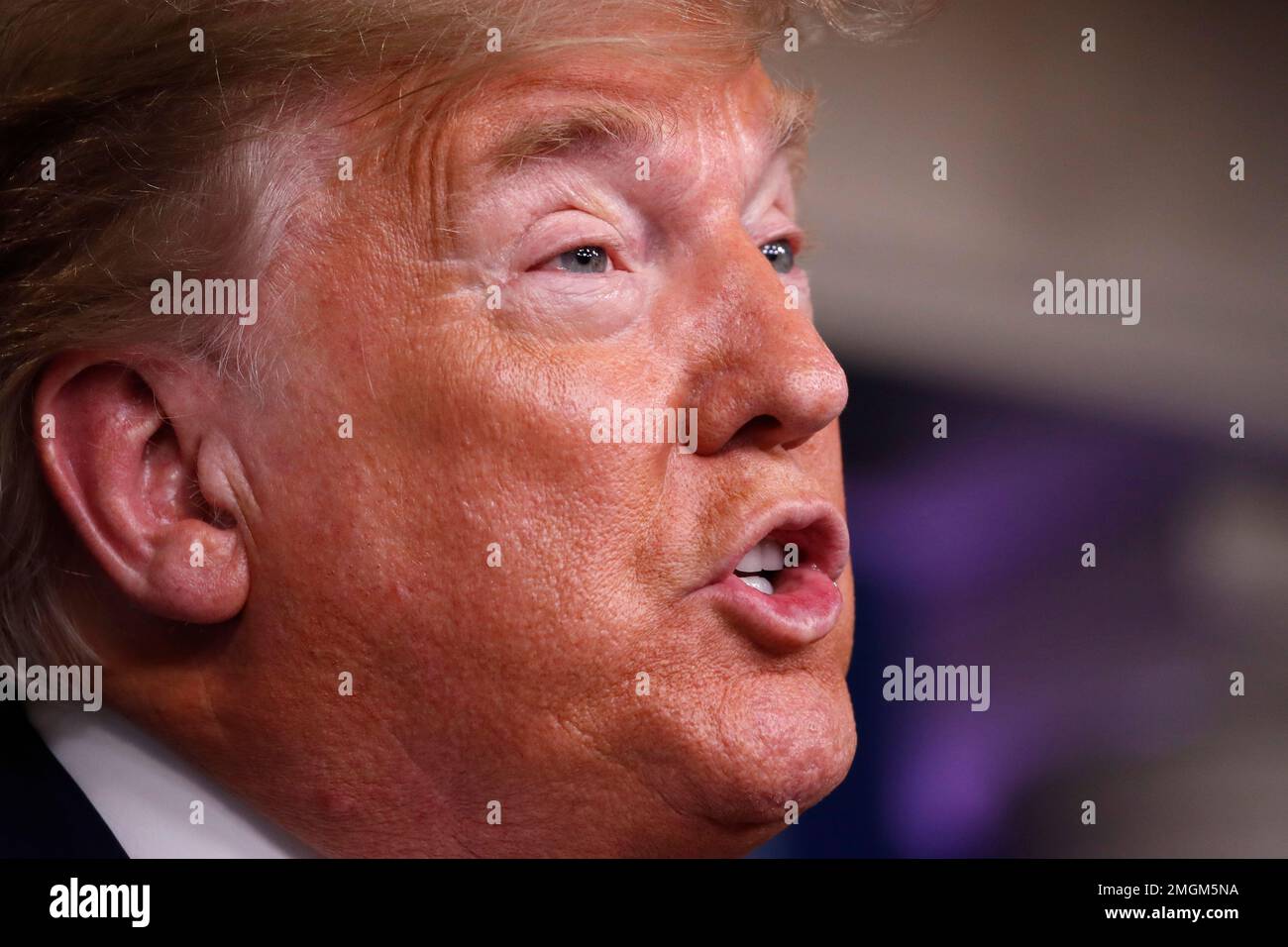 President Donald Trump speaks about the coronavirus in the James Brady ...