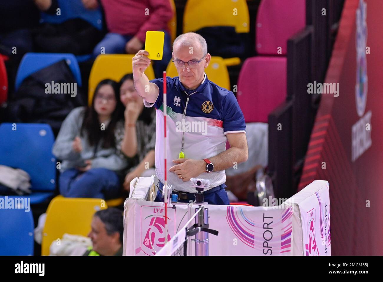Florence, Italy. 25th Jan, 2023. Marco Braico (referee) shows yellow ...