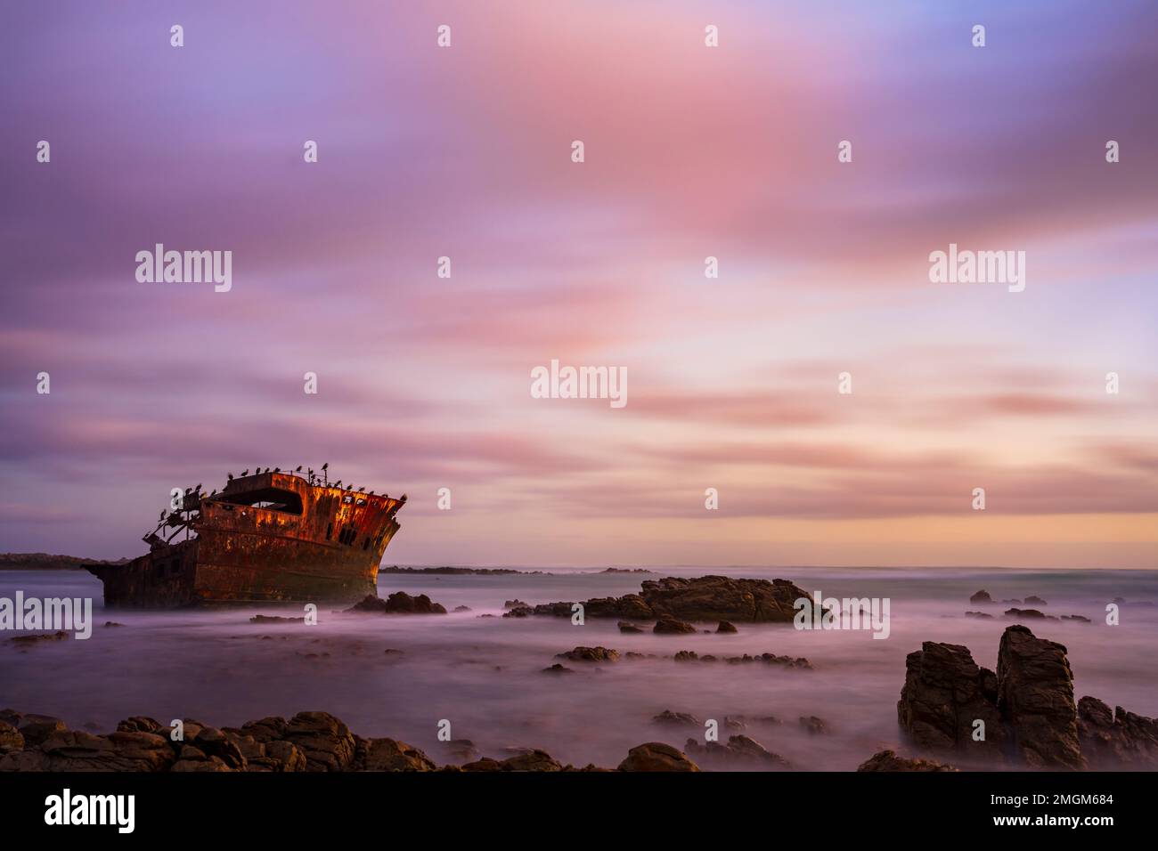 A twilight view of the wreck of the Meisho Maru No. 38, the waves and ...
