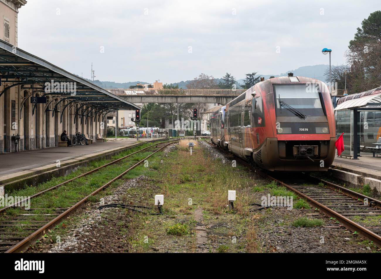 Ales, Occitanie, France, 12 30 2022 - Local train waiting at the ...
