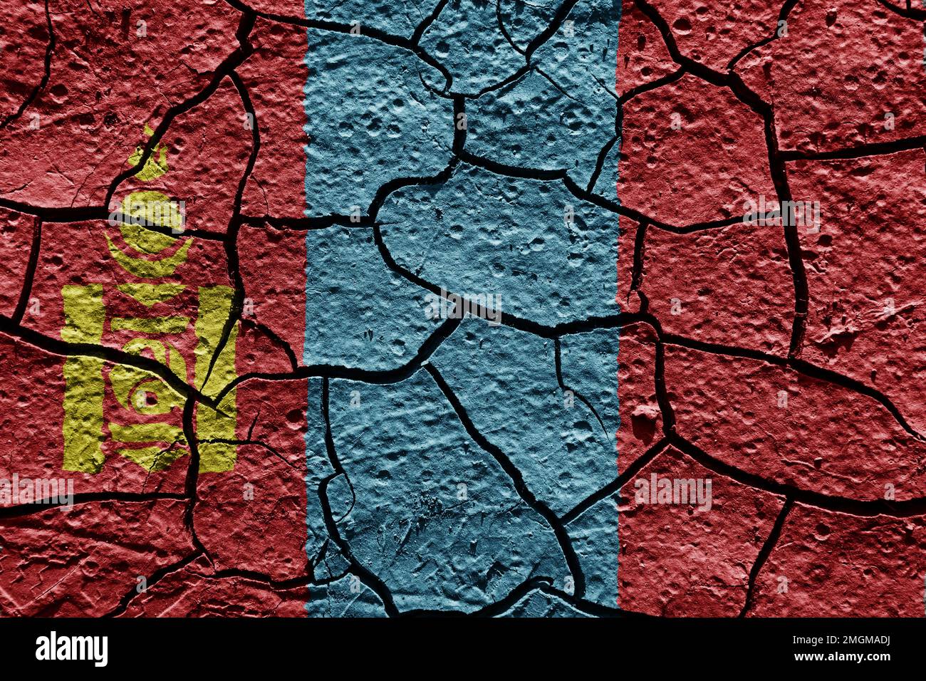 Mongolia flag on a mud texture of dry crack on the ground Stock Photo ...