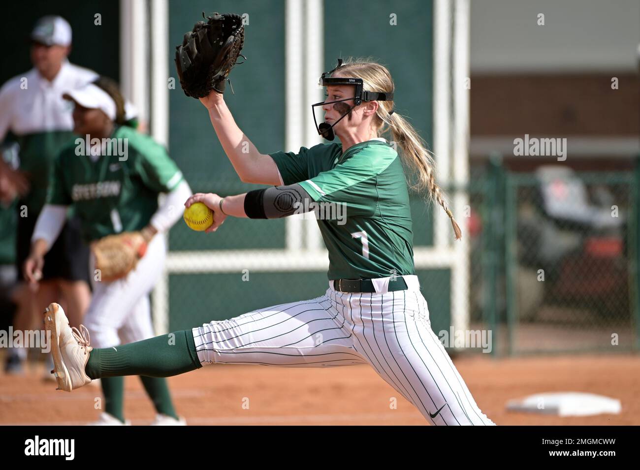 Stetson pitcher Chloe Temples (7) throws to home plate during an NCAA ...