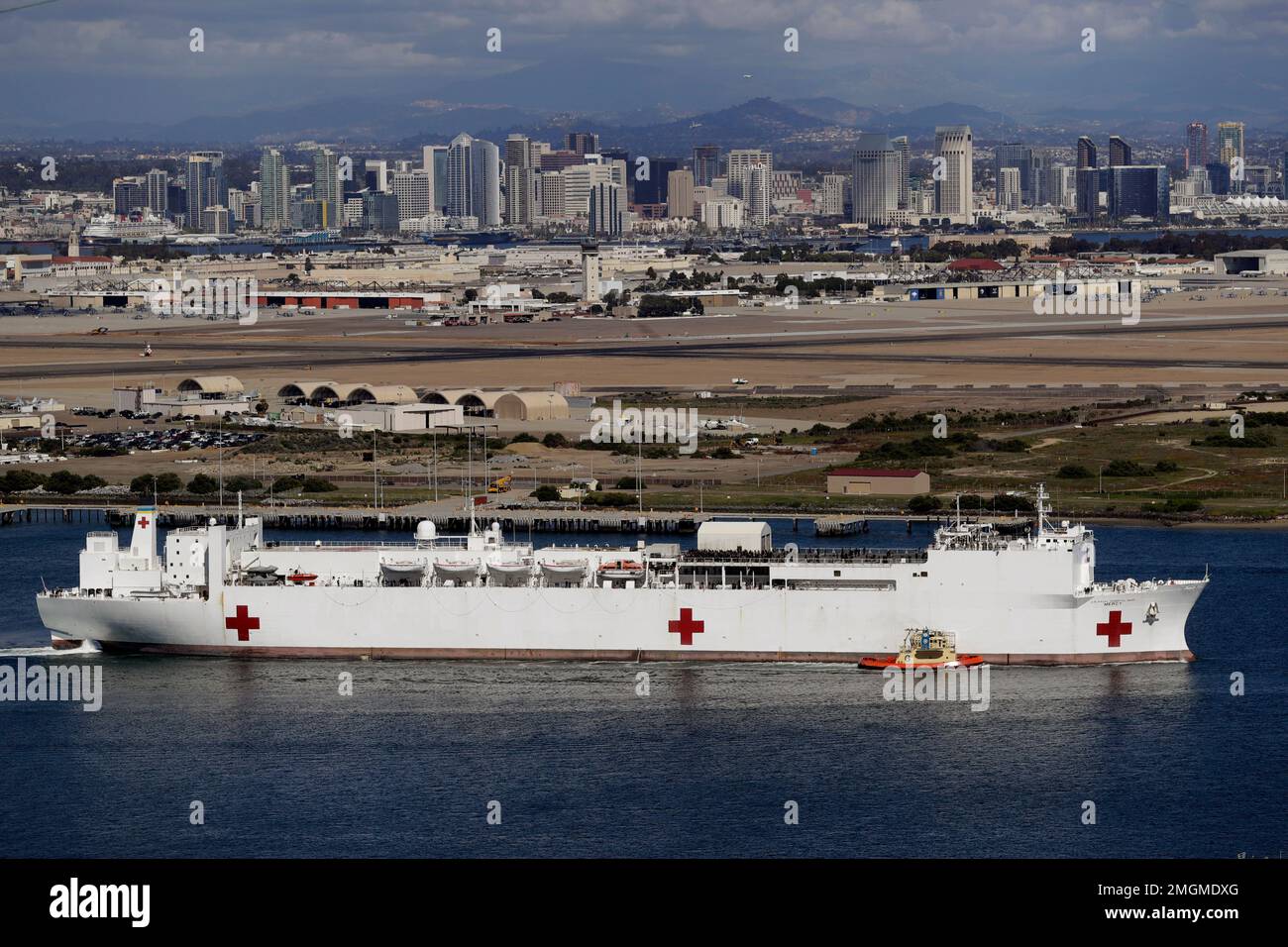 The USNS Mercy hospital ship leaves port Monday, March 23, 2020, in San ...