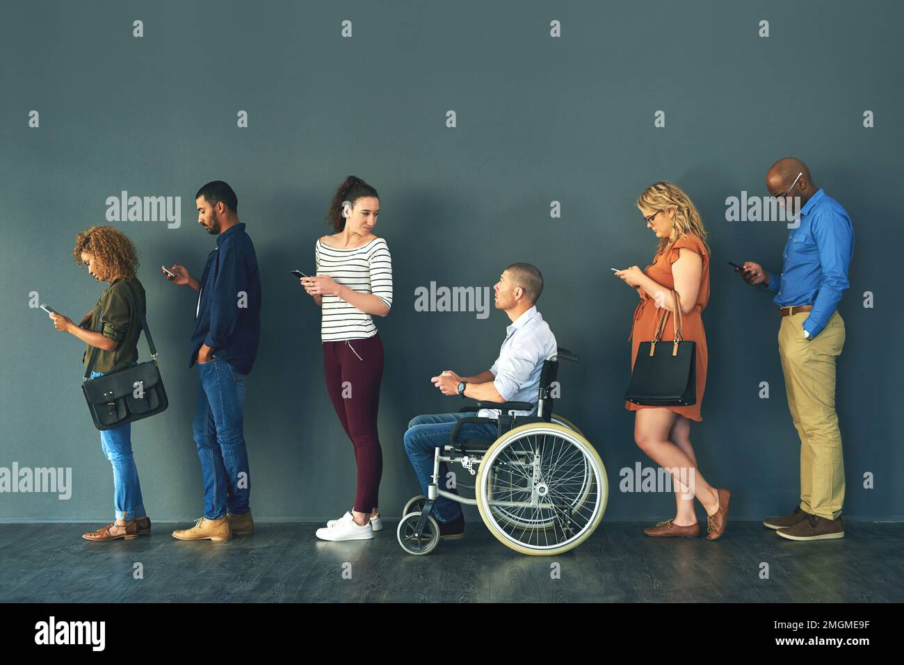 Communication comes in many forms. a group of people standing in a row ...