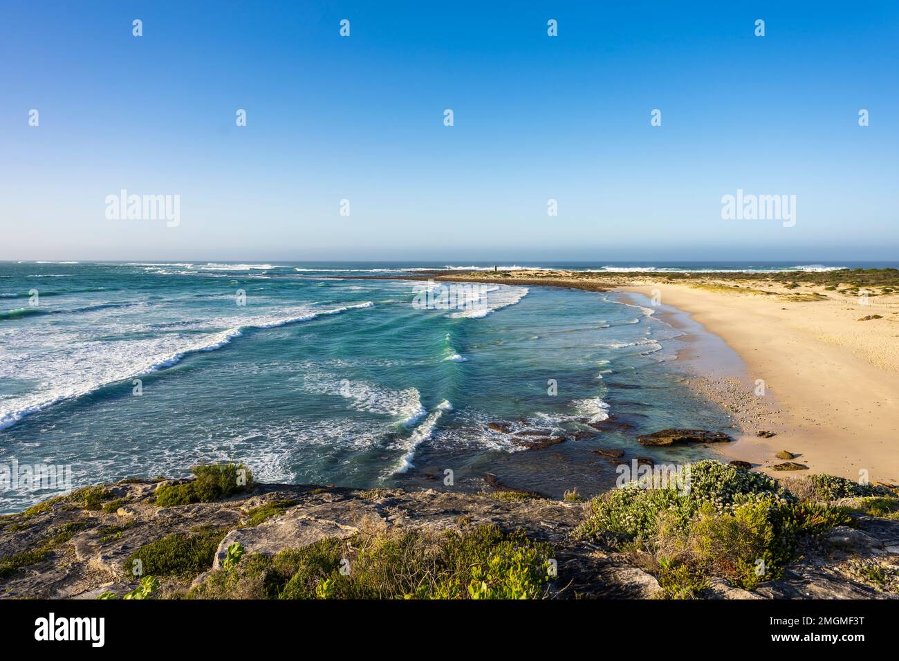 View towards Struis Point (Struispunt) and Saxon Reef from the sea ...