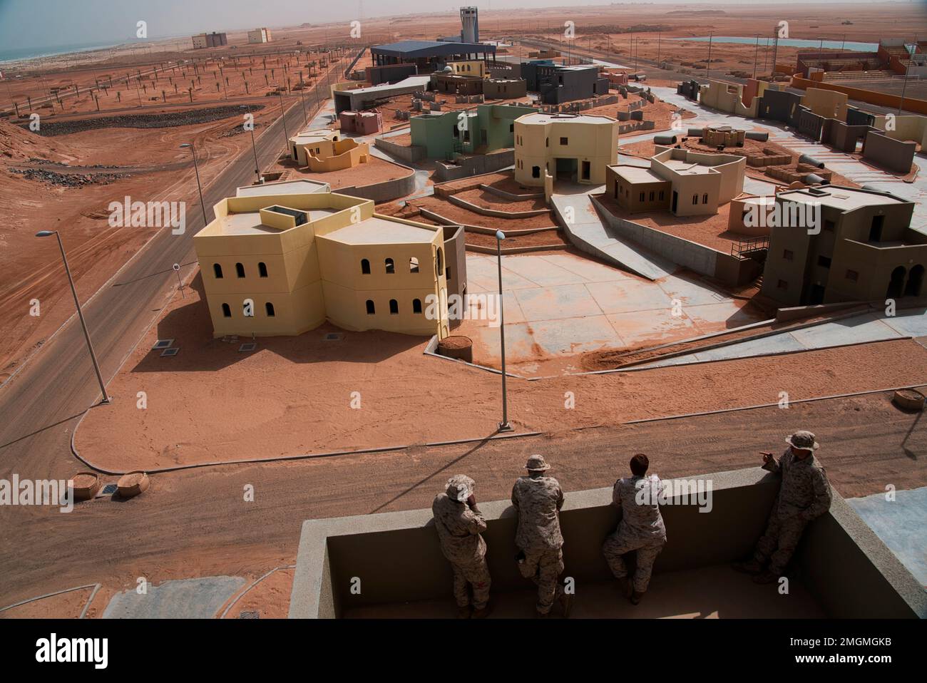 U.S. Marines overlook a Military Operations in Urban Terrain facility ...