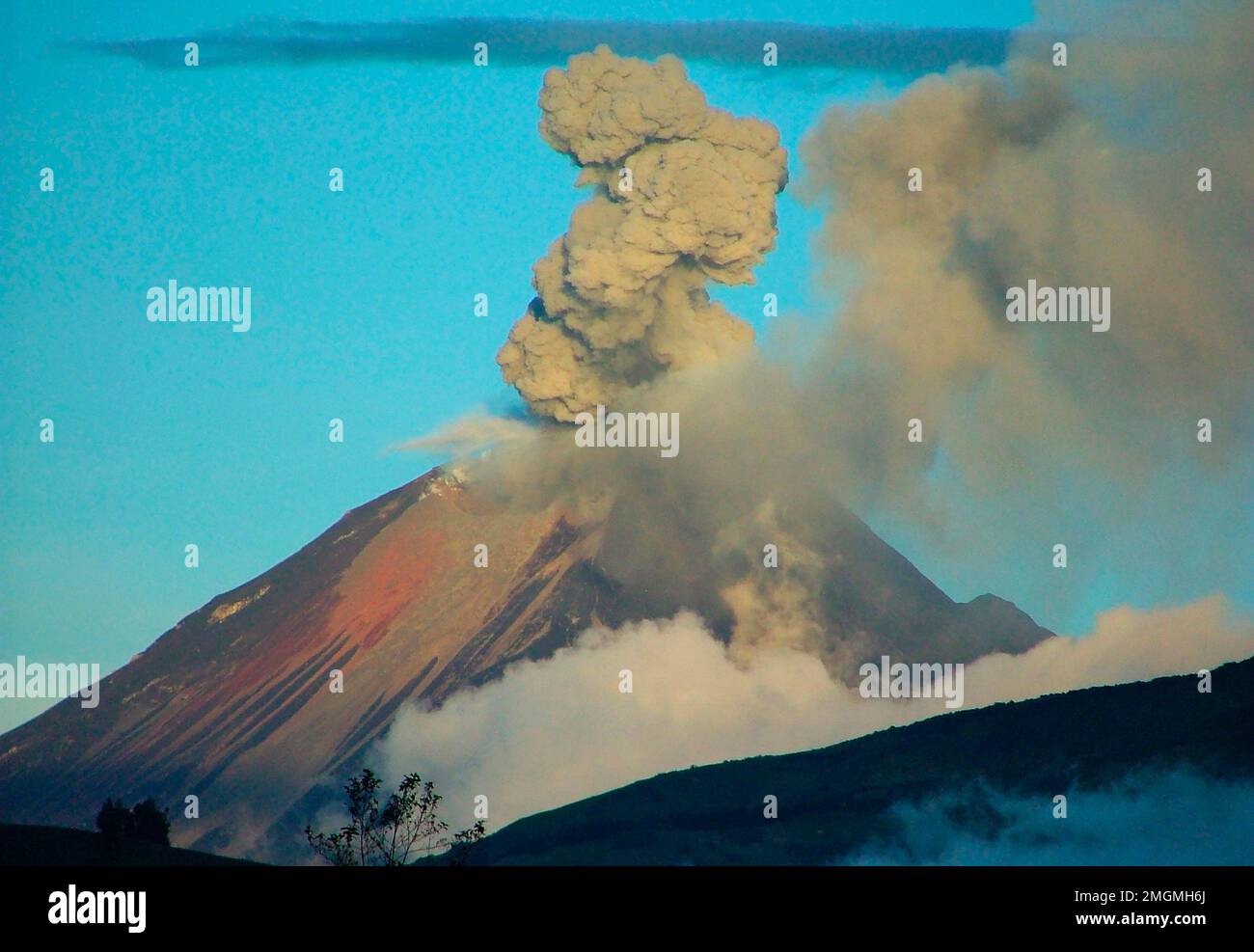 The Cotopaxi in eruption in 2016. Cotopaxi national park. The volcanoes road. Ecuador Stock ...