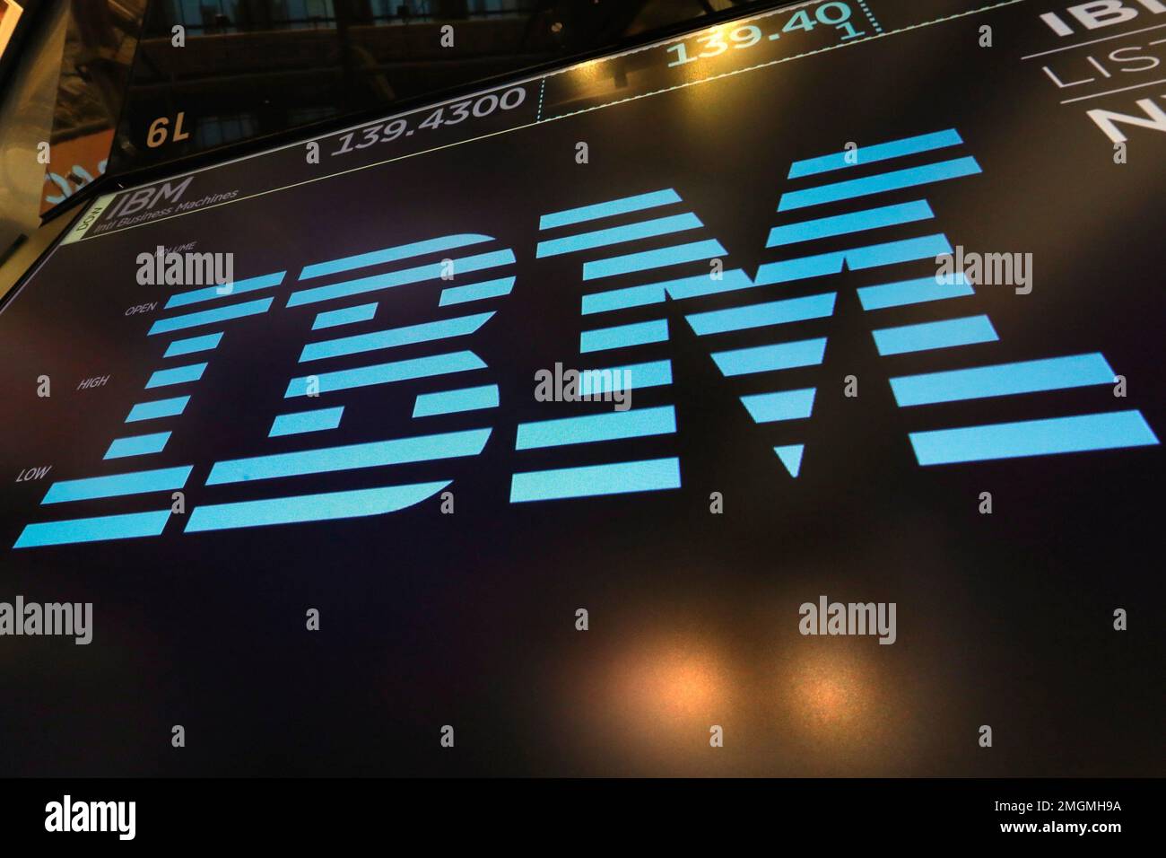 FILE - In this March 18, 2019, photo the logo for IBM appears above a ...