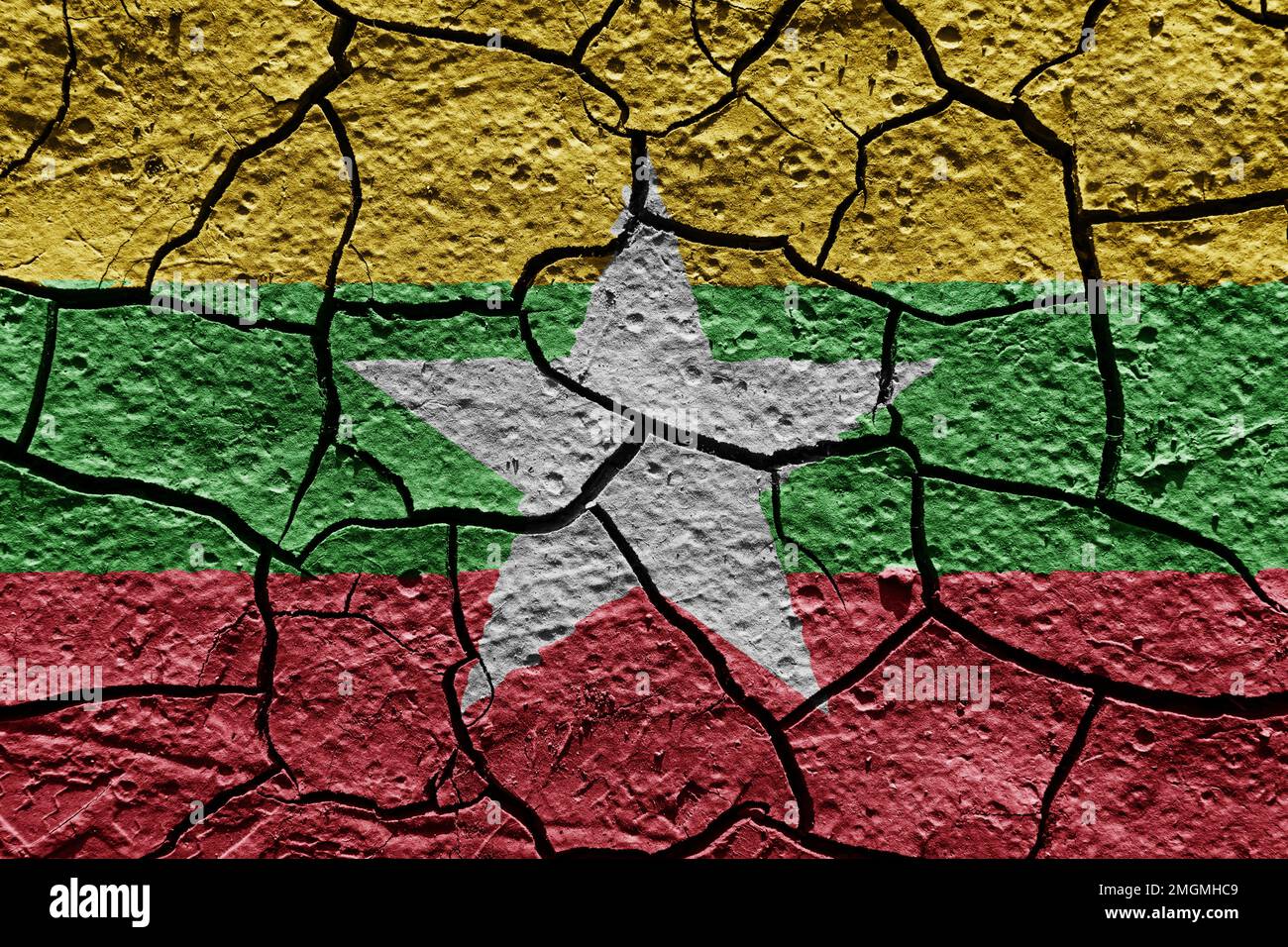 Myanmar flag on a mud texture of dry crack on the ground Stock Photo ...