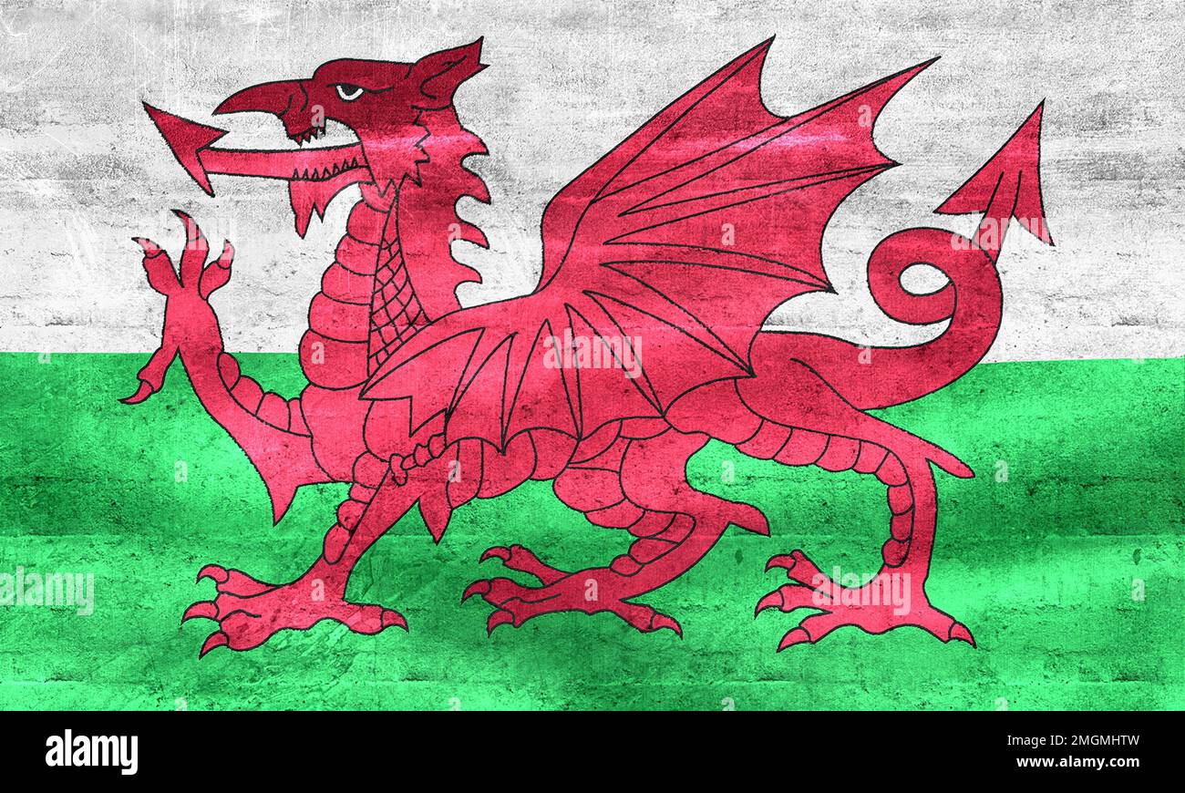 Wales flag - realistic waving fabric flag with some scratches Stock ...