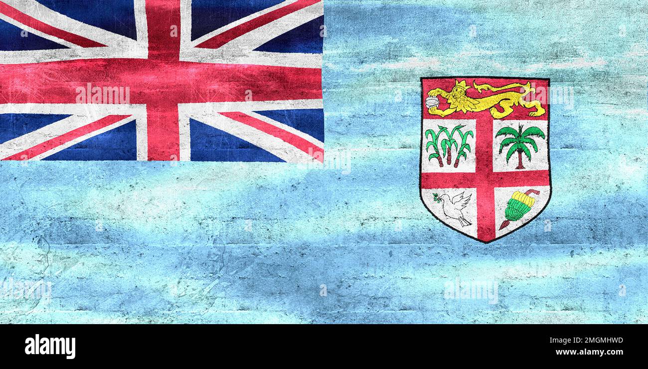 Fiji flag - realistic waving fabric flag with some scratches Stock ...