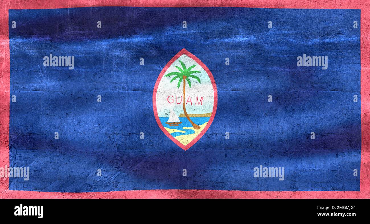 Guam flag - realistic waving fabric flag with some scratches Stock ...