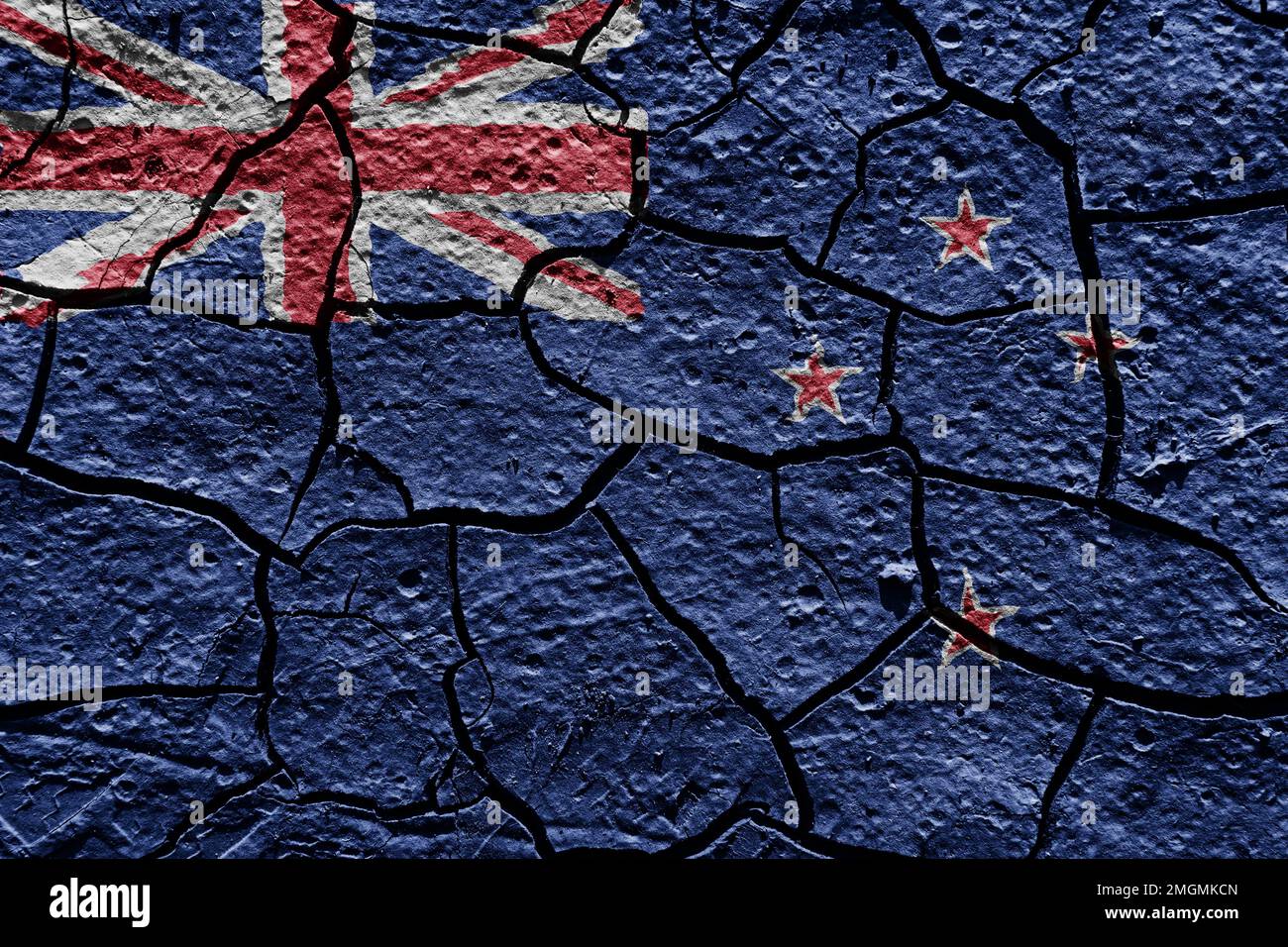 New Zealand flag on a mud texture of dry crack on the ground Stock ...