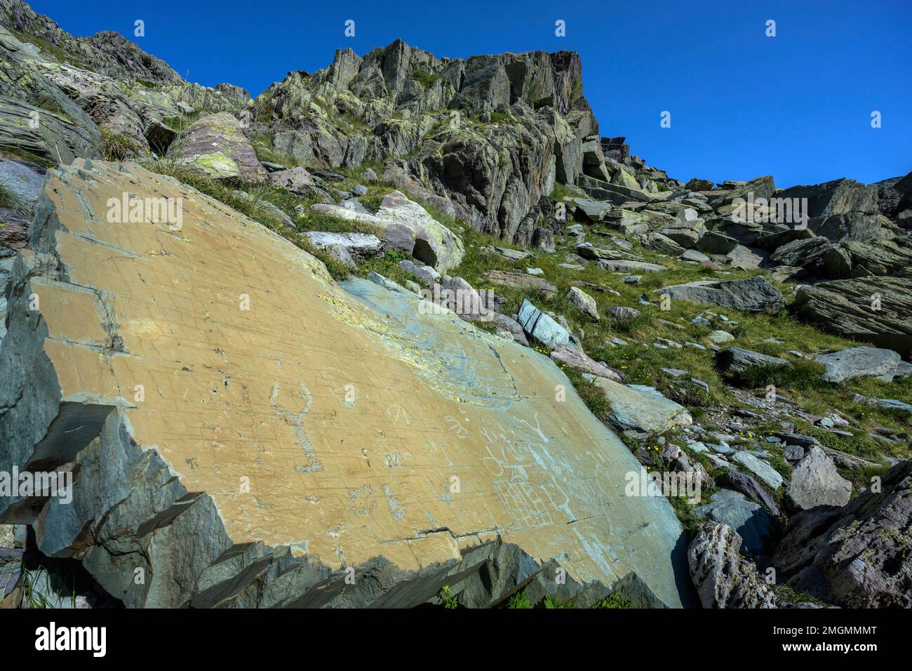 Neolithic rock engravings in the Vallon des Merveilles. La roche de l ...