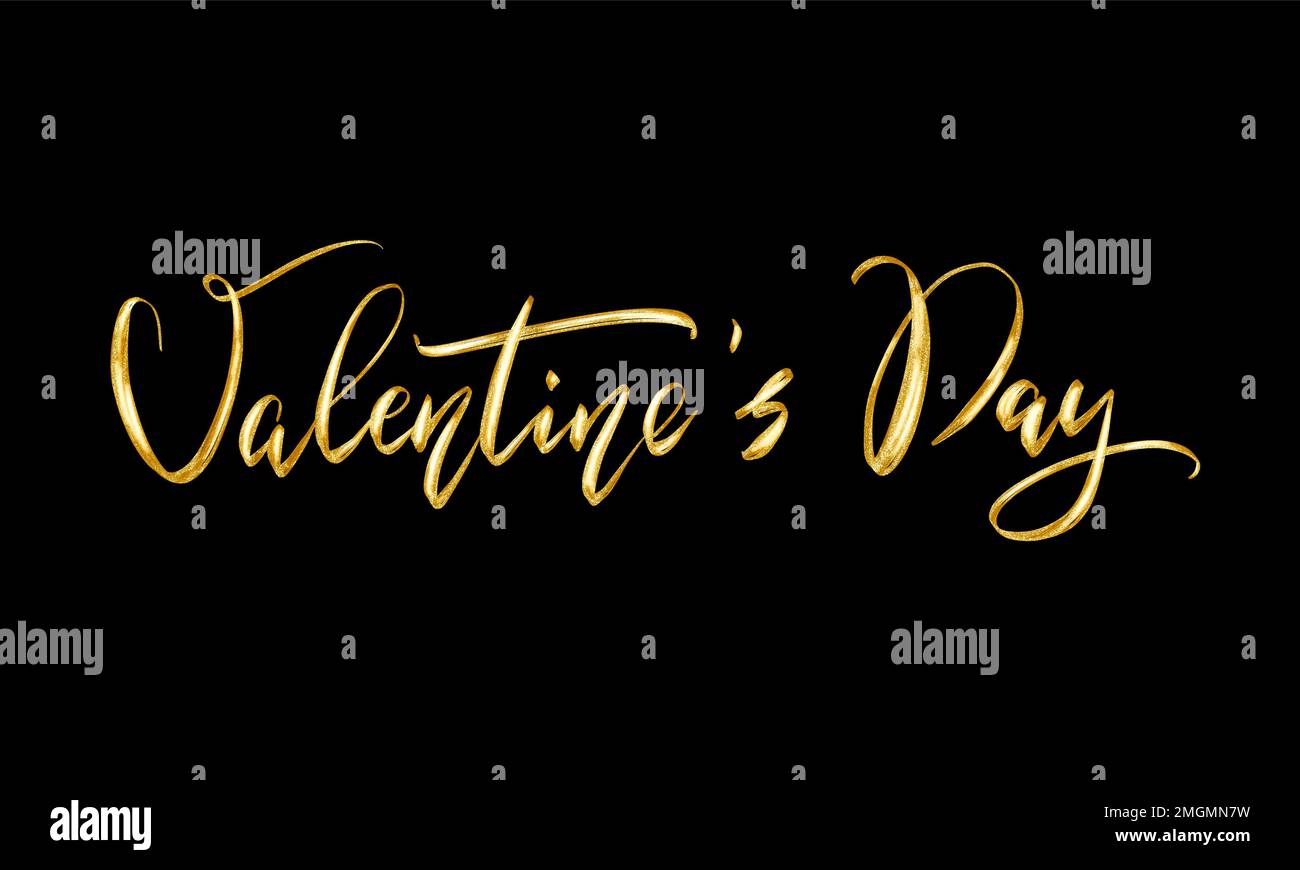 Valentine's Day Glittering Golden Hand Drawn Lettering. Shiny Holiday ...