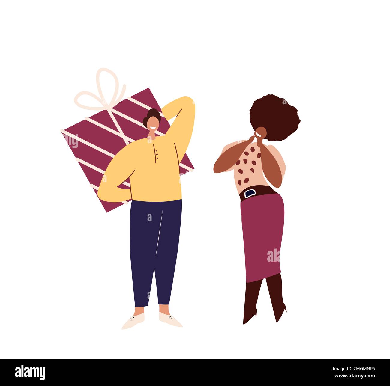 Woman present tree holiday Cut Out Stock Images & Pictures - Alamy