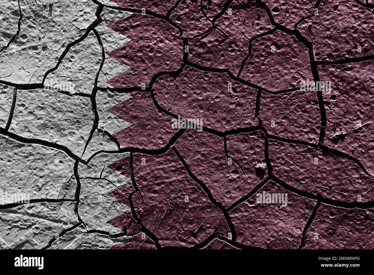 Qatar flag on a mud texture of dry crack on the ground Stock Photo - Alamy