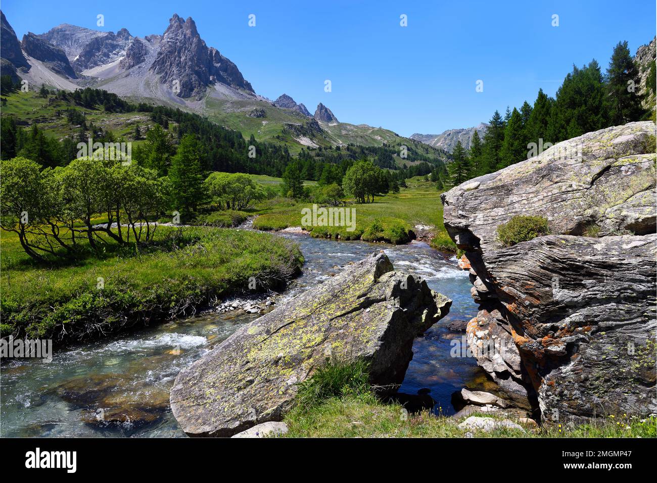 The Claree river in the Nevache valley in summer, Alps, France Stock ...