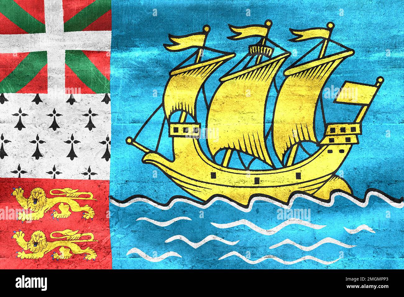 Saint Pierre and Miquelon flag - realistic waving fabric flag Stock ...