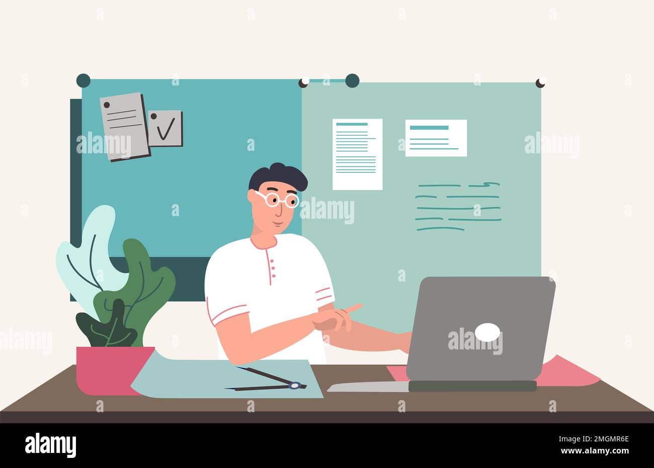 Happy Office Worker Man.Businessman person creating ideas while typing ...