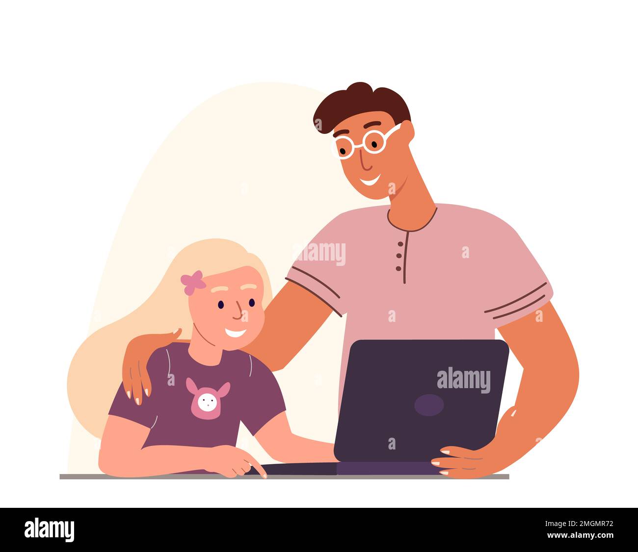 Parent helping child do homework.Father,school kid sitting at desk with ...