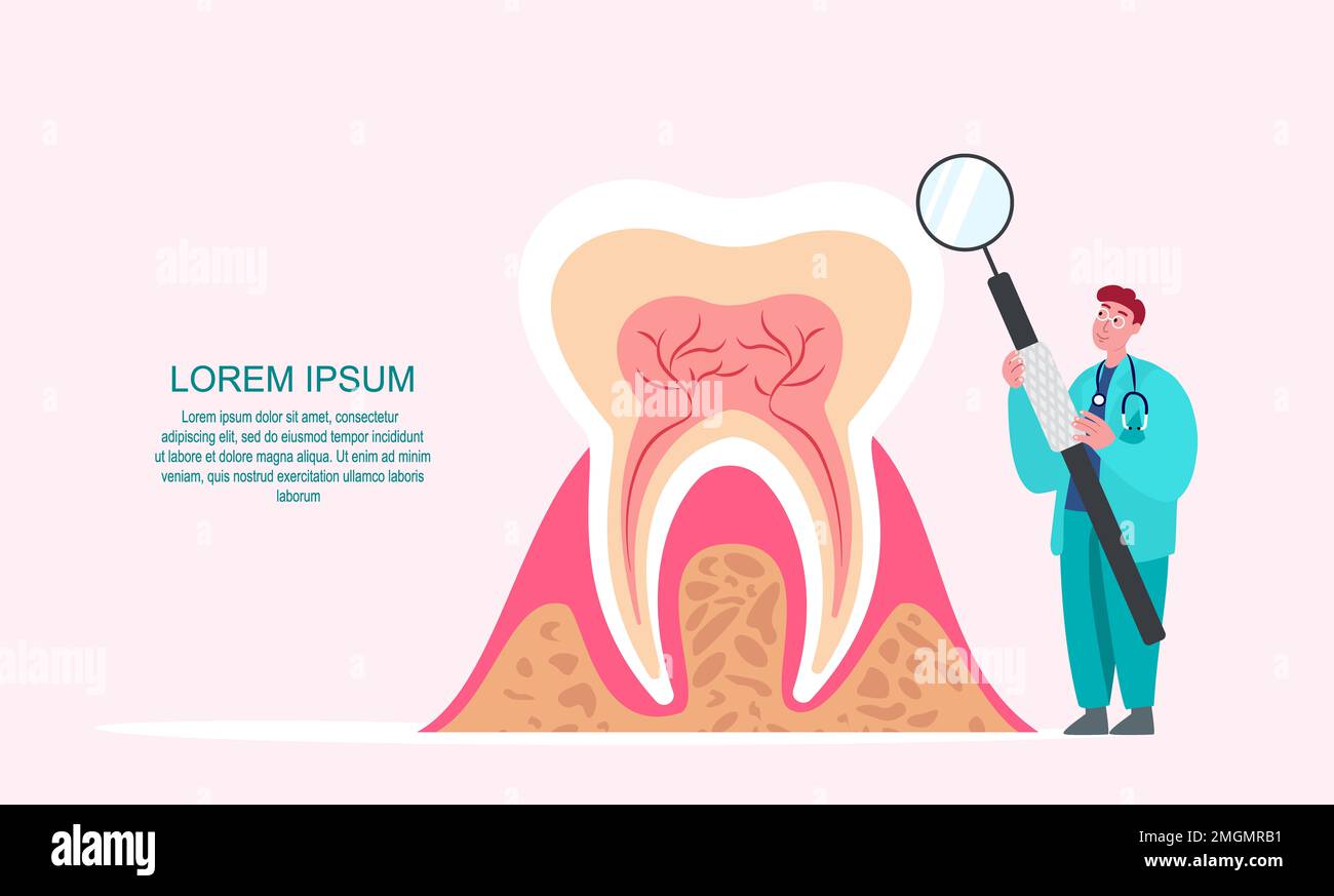 Dentist Character Care of Big White Tooth.Dental Clinic Background ...