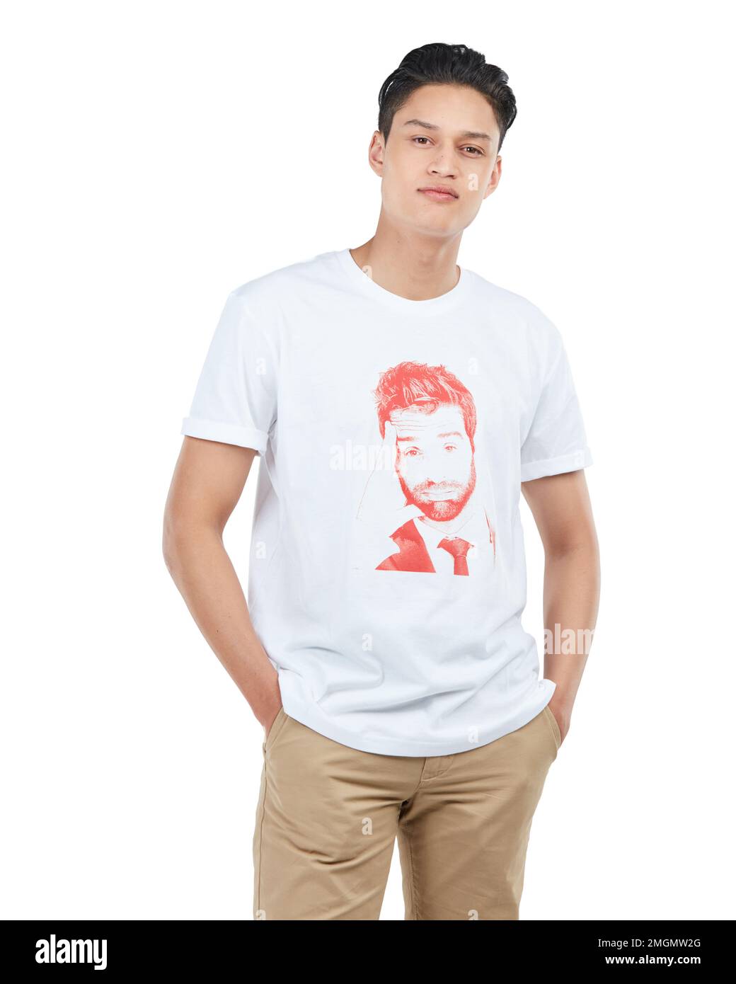 Cool, trendy and portrait of a handsome Asian man isolated on a white ...