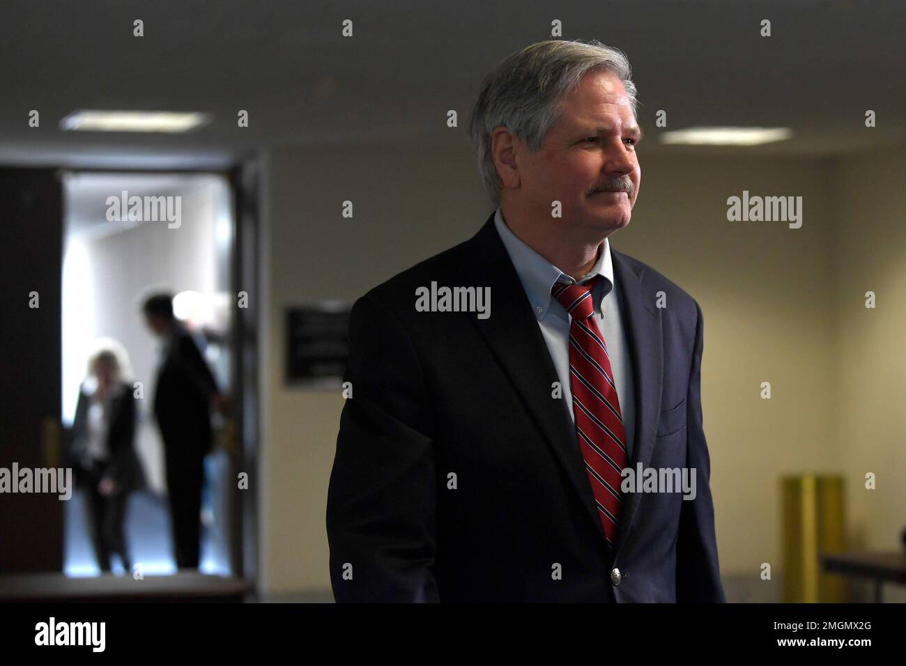 Sen. John Hoeven, R-N.D., leaves following a Republican policy lunch on Capitol Hill in ...