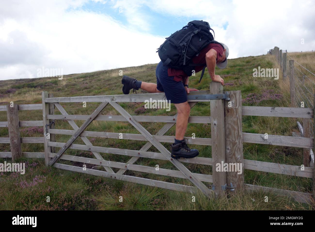 Man Climbing over Wooden Gate between Hugh Seat & Little Fell above ...