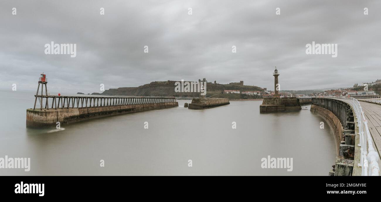 An aerial view of sea with seaside path in Whitby Stock Photo - Alamy