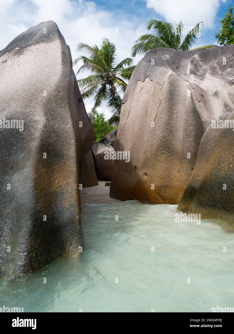 The fascinating rock formations on the beach of the Seychelles Stock ...