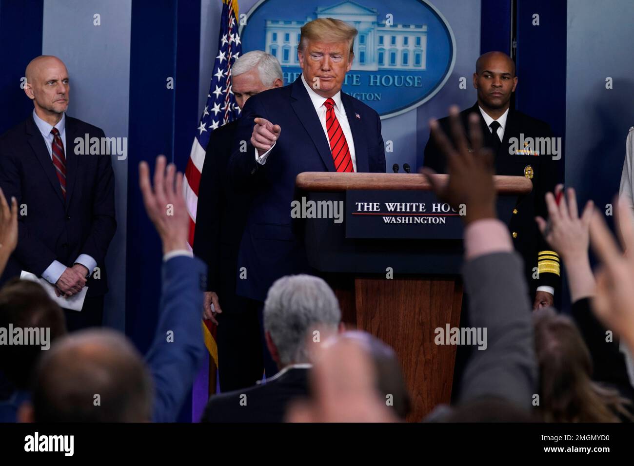 President Donald Trump speaks during press briefing with the ...