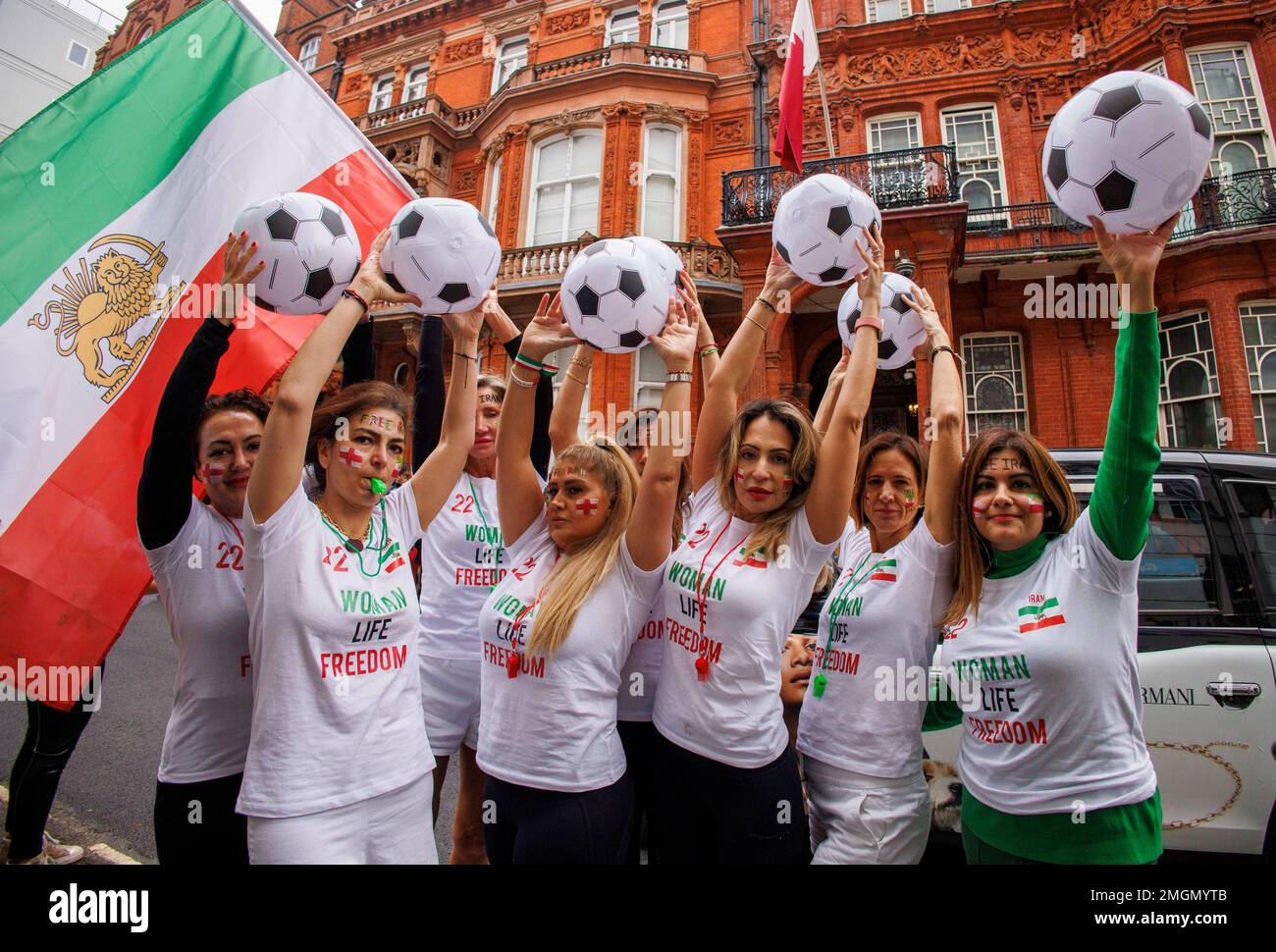A group of 22 Iranian women demonstrated outside the Qatar Embassy. 22 ...