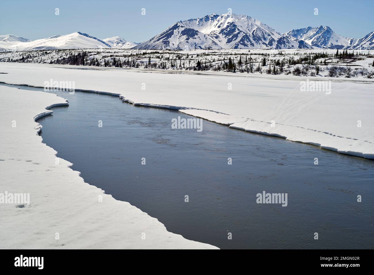 Landscape of the Alaska Range looking north Mac Laren river in the ...