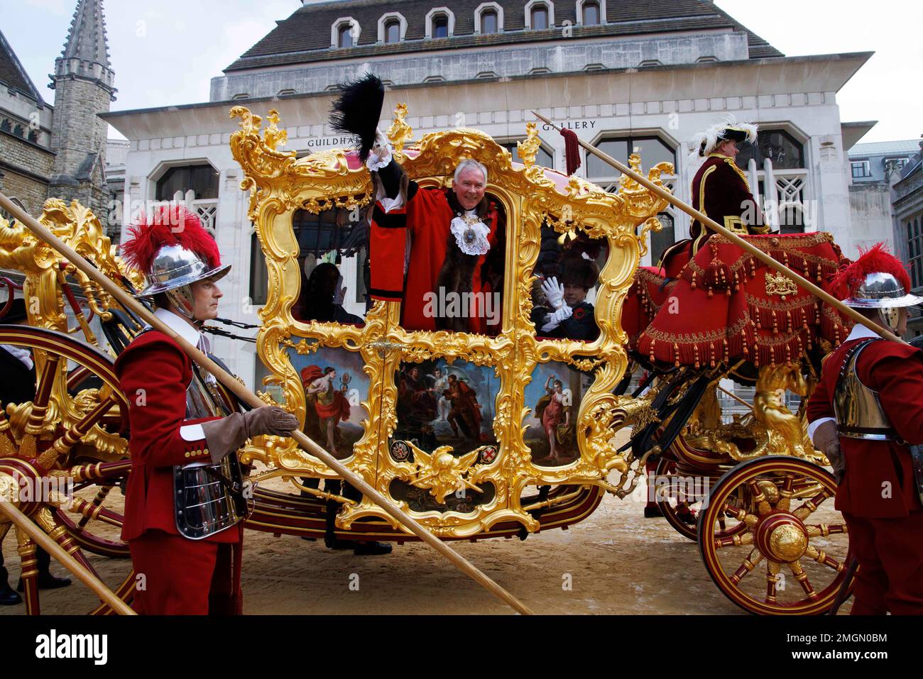 Lord Mayor, Nicholas Lyons, head of the City of London, waves from the ...