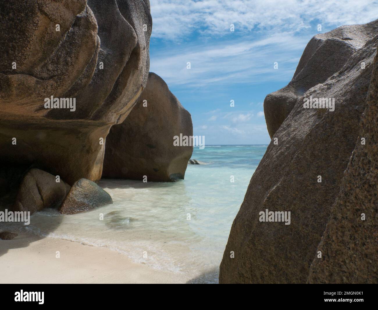 The fascinating rock formations on the beach of the Seychelles Stock ...