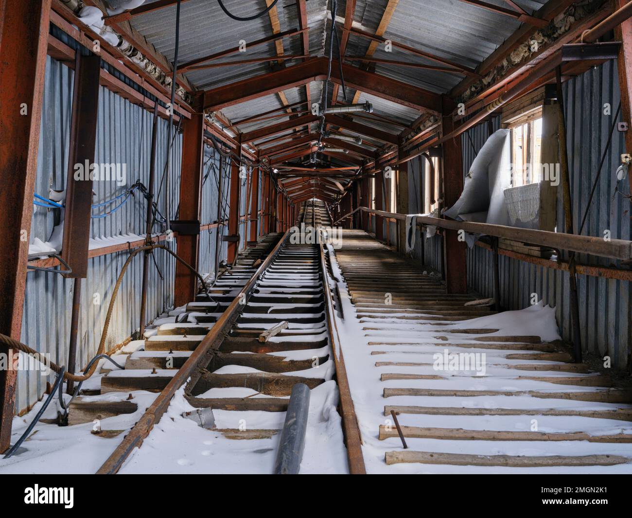 Covered access to the mine, once with a railway. Pyramiden, abandoned ...