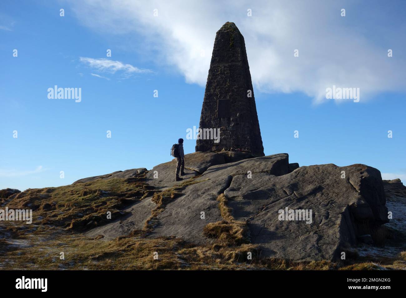 Man Standing by the Large War Memorial (Obelisk) on Watt Crag the ...