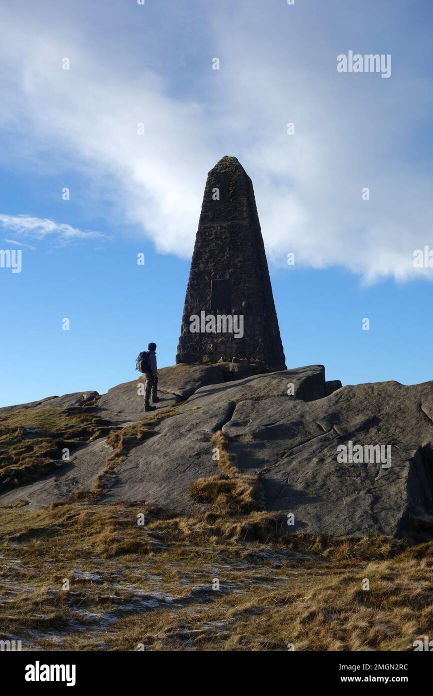 Man Standing by the Large War Memorial (Obelisk) on Watt Crag the ...