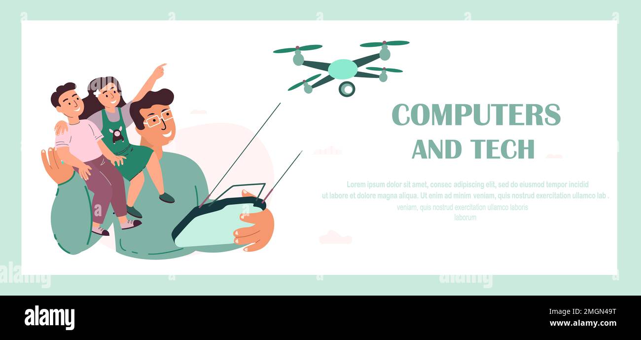 Happy Smiling Father,Children Kids Playing with Flying Drone.Father,Son ...