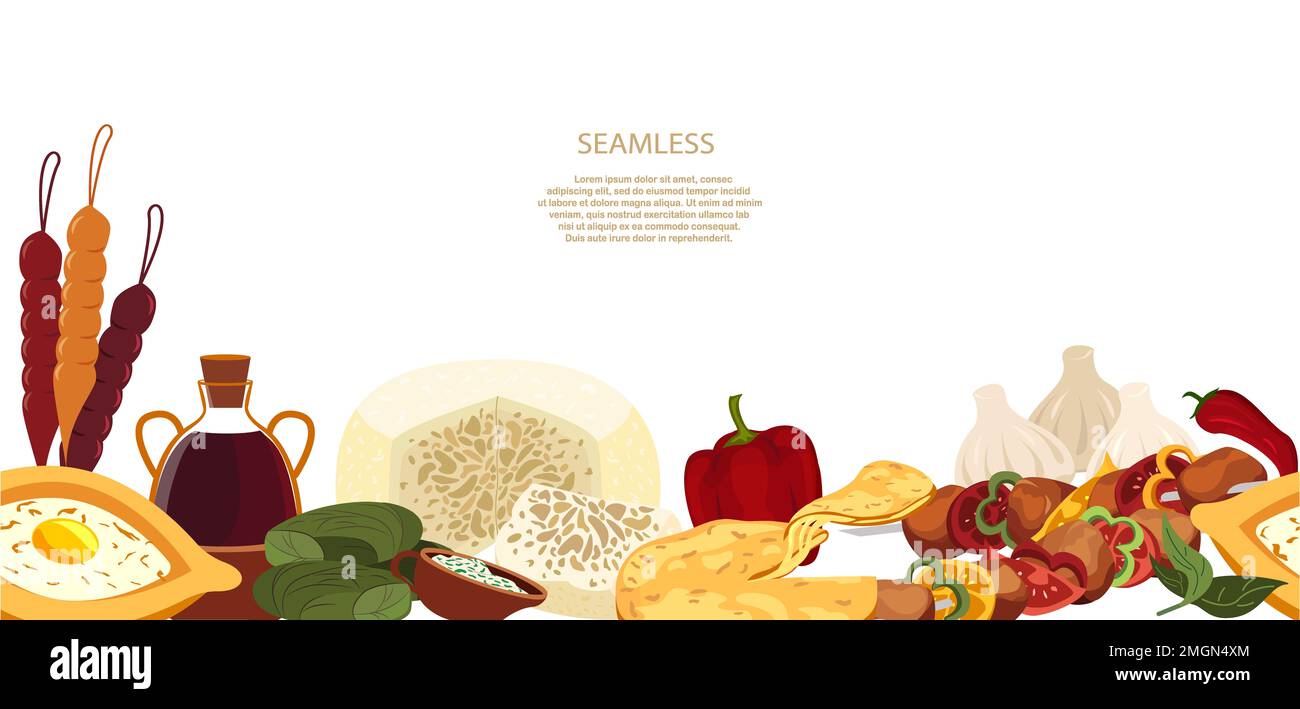 Georgian cuisine Horizontal Seamless Endless Banner Menu.Asian ...